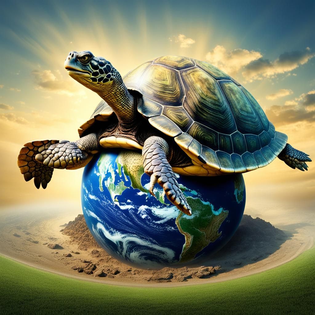 Giant turtle. Planet earth balancing on its back - AI Generated Artwork ...