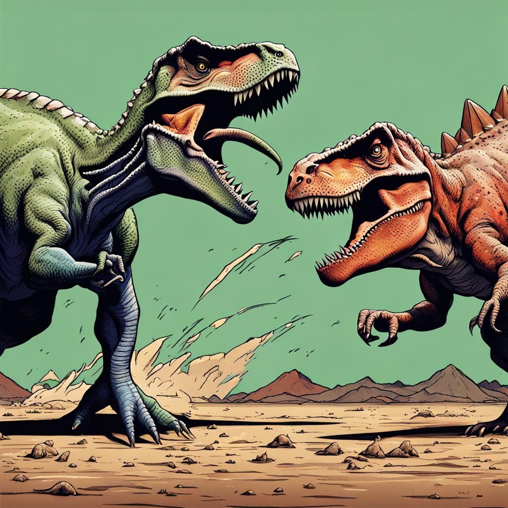 Dinosaurs fighting - AI Generated Artwork - NightCafe Creator