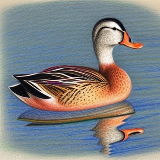 Intricately detailed colour pencil drawing of a duck - AI Generated ...