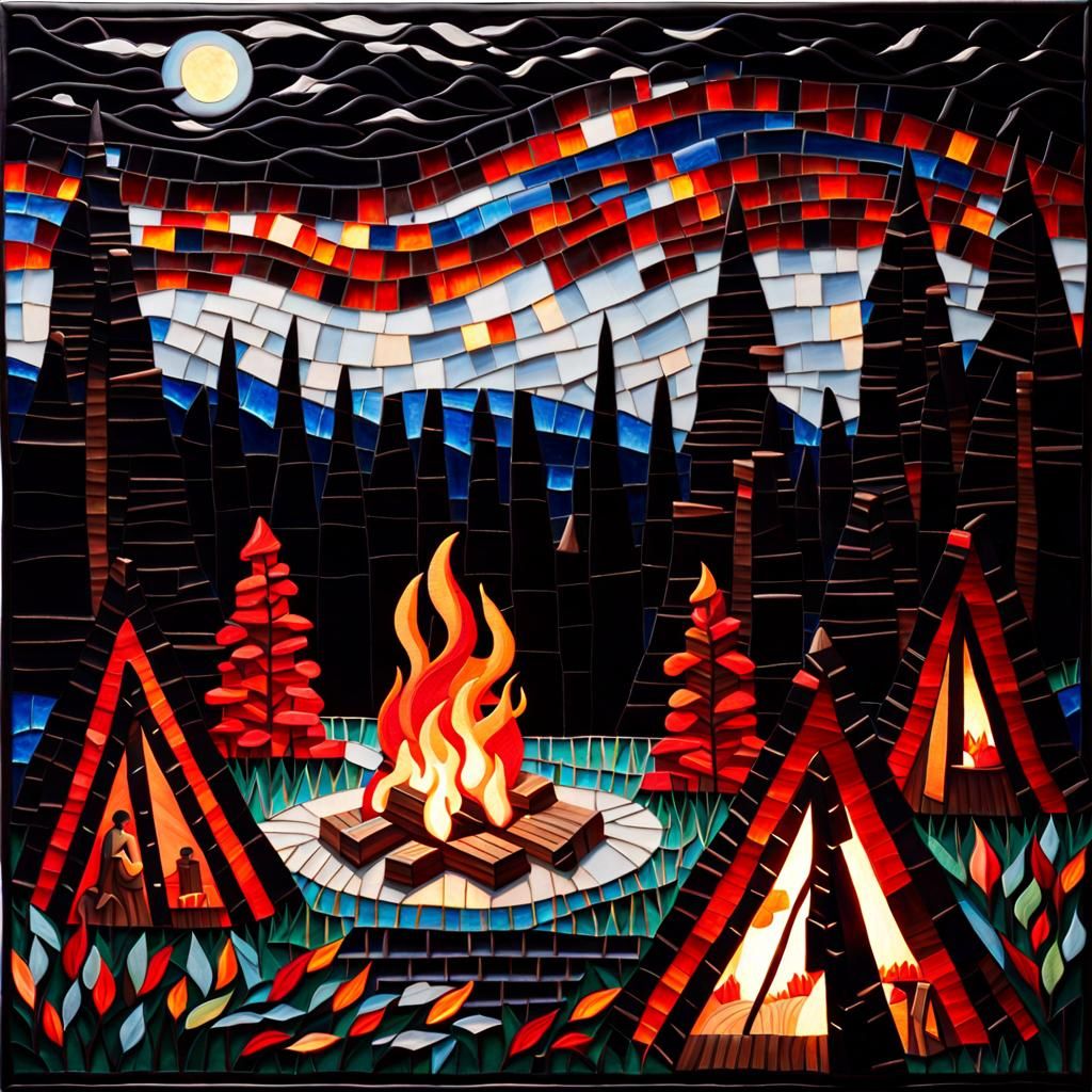 Camp Fire Glass Mosaics - AI Generated Artwork - NightCafe Creator
