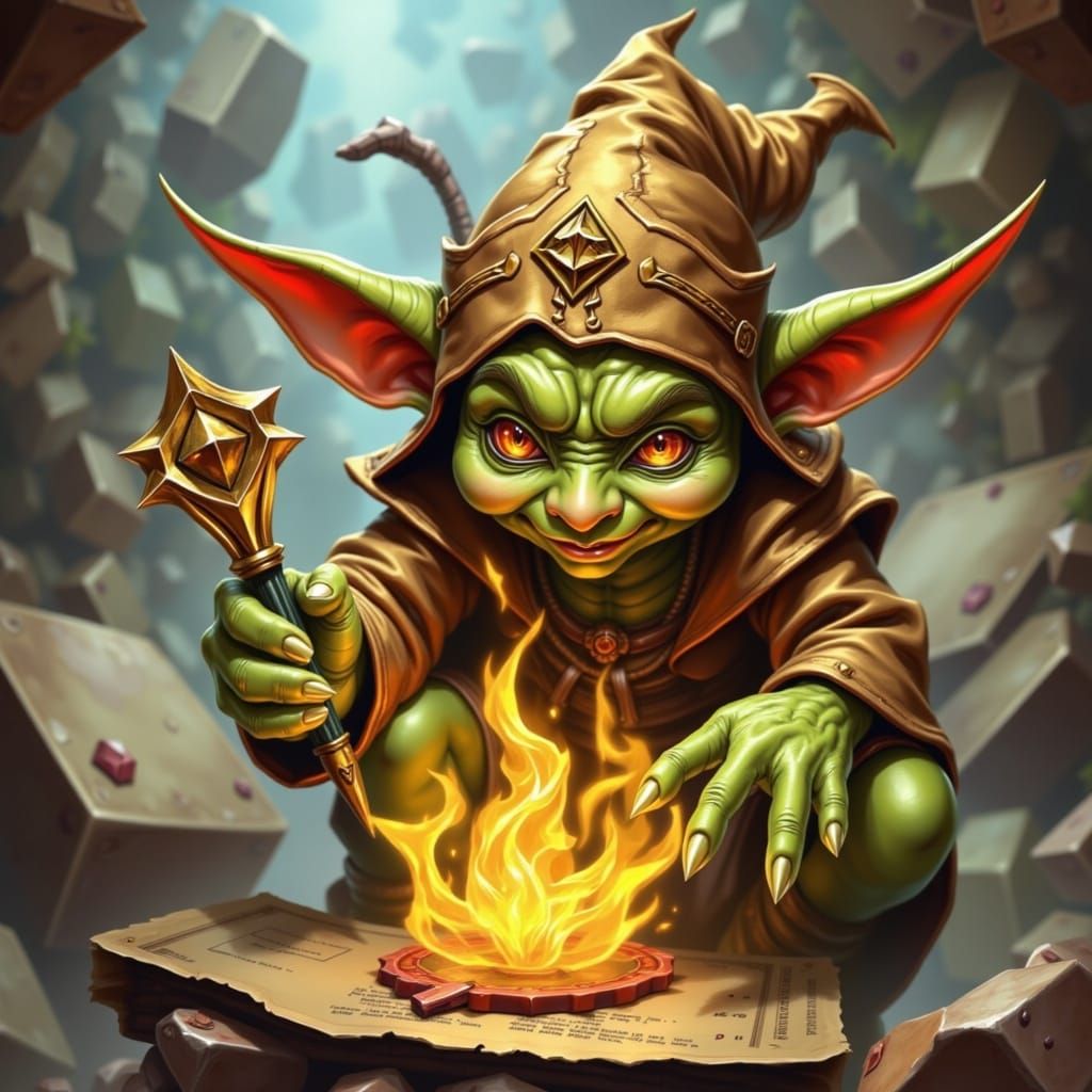 Goblin Playing Card with Gold Border in Vibrant An... - AI Art
