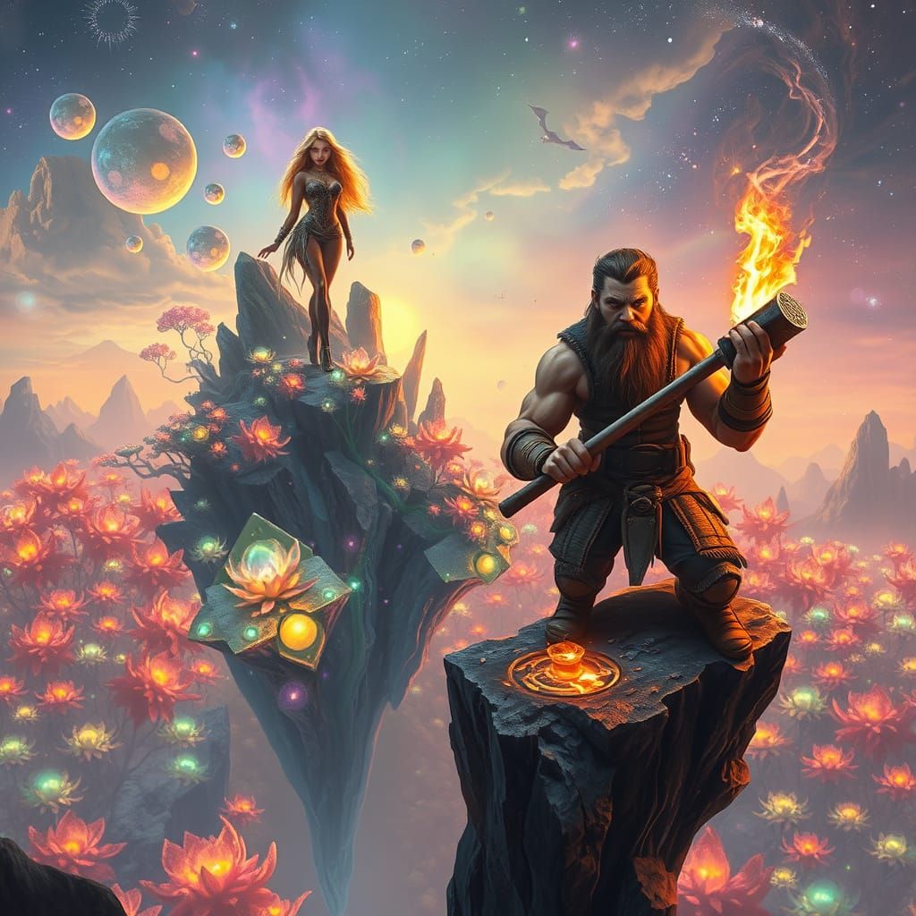 Ethereal Alien Civilization Thrives on Glowing Isl... - AI Art