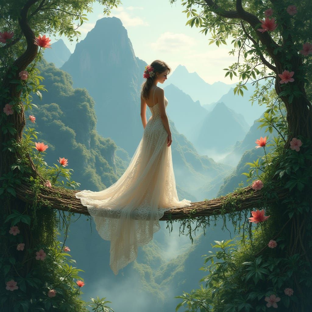 Ethereal Jungle Bride Bridges Two Worlds in Dreamy... - AI Art