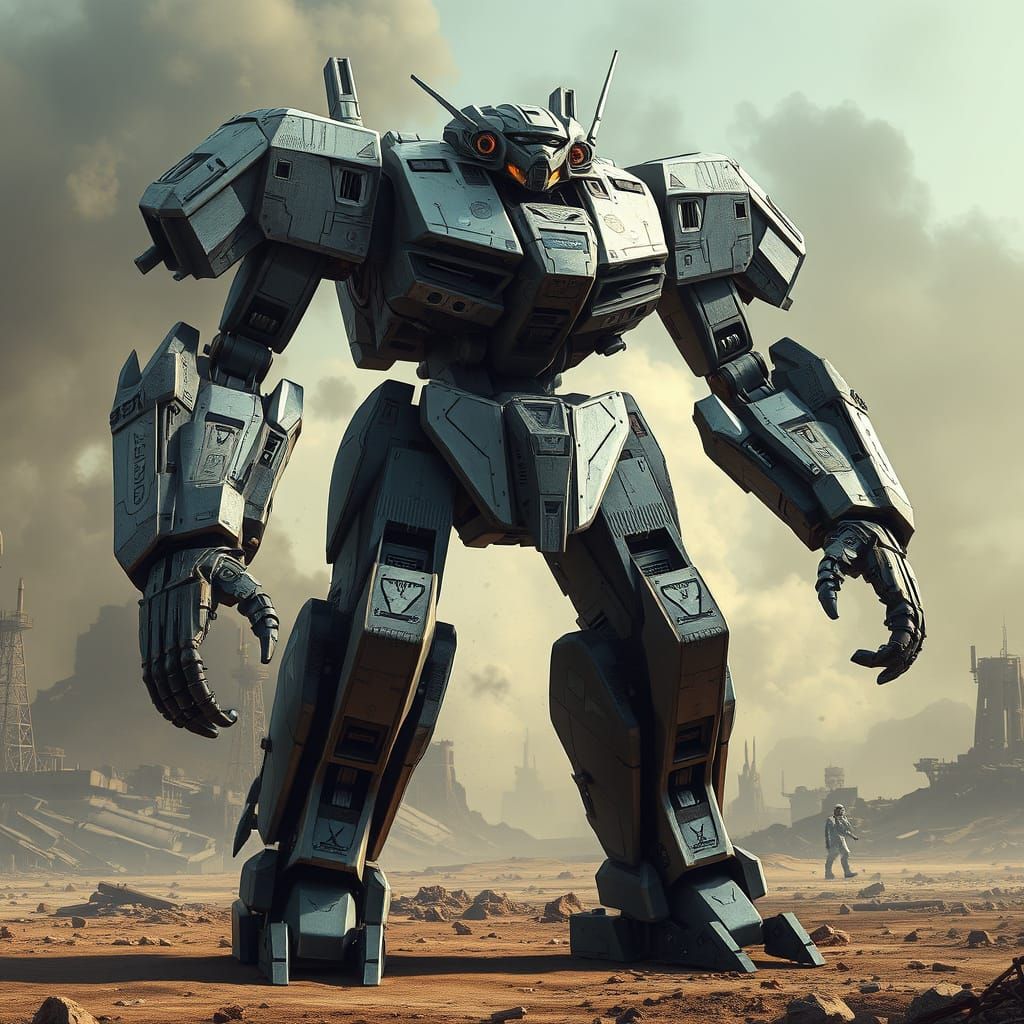 Cyberpunk Mech Standing in a Post-Apocalyptic Wast... - AI Art