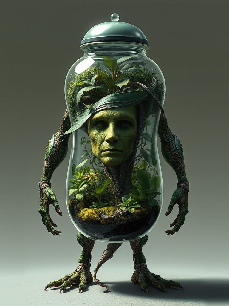greenery-man - Surreal Eco-Human Hybrid in a Glass Prison