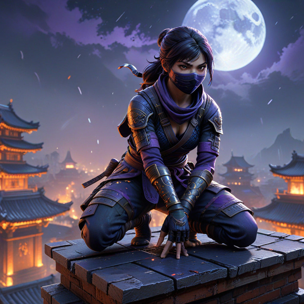 Female ninja surveying her surroundings