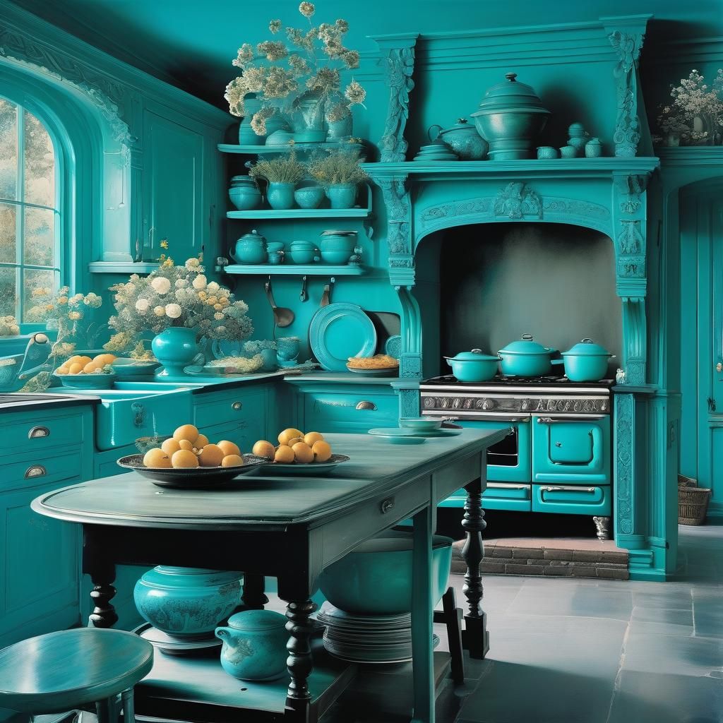 Turquoise kitchen - AI Generated Artwork - NightCafe Creator