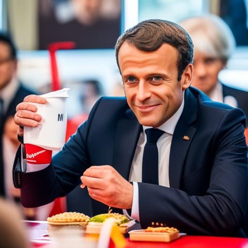 Emmanuel Macron French president eating a Big Mac and coke at McDonald ...