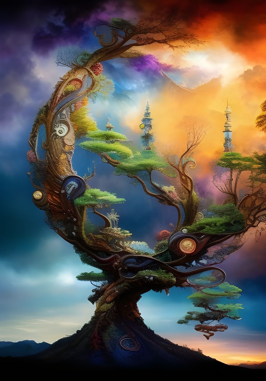 Biomorphic fantasycore bonsai village ink flow - AI Generated Artwork ...