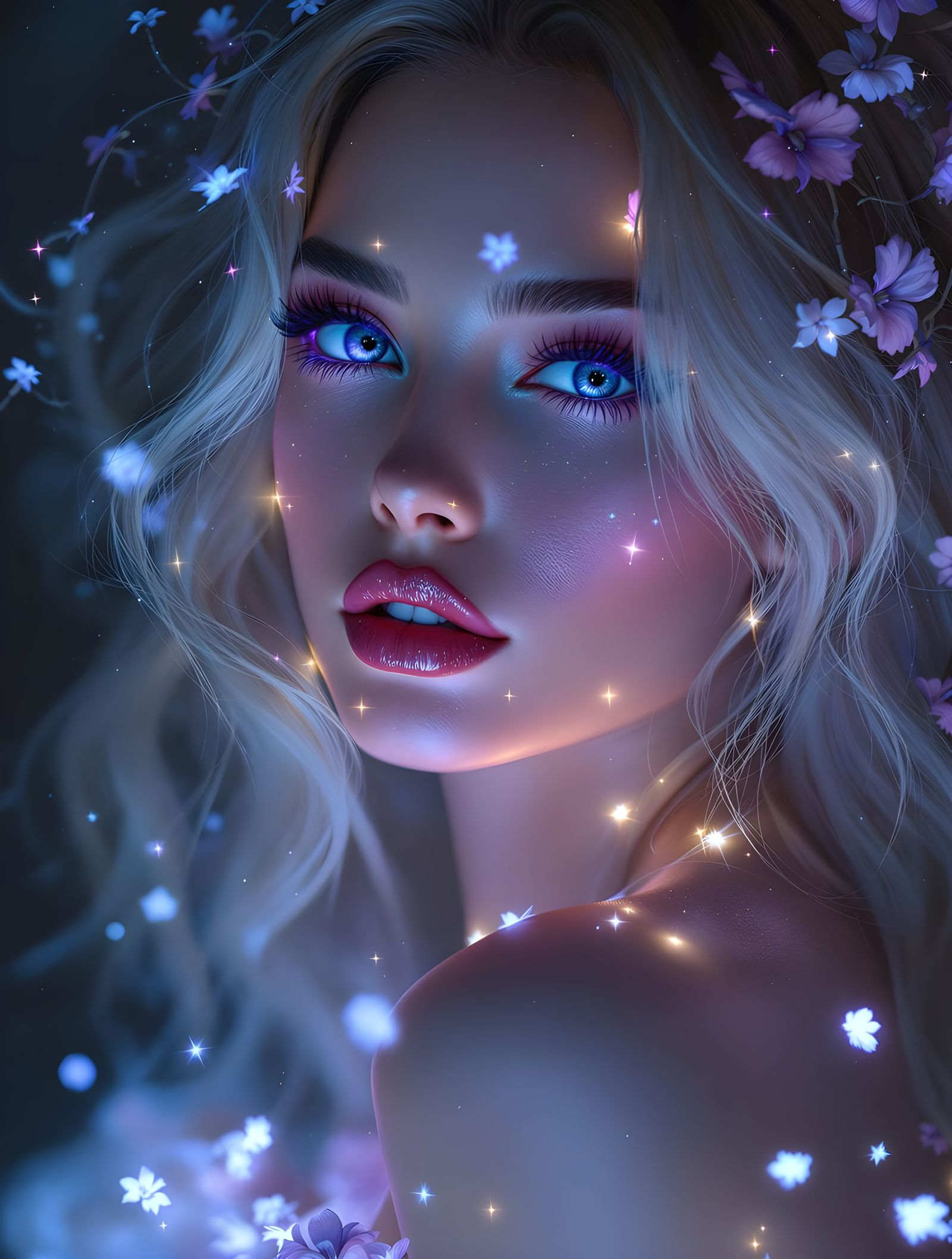 Bathed in soft, liquid moonlight, the portrait reveals a woman of ...