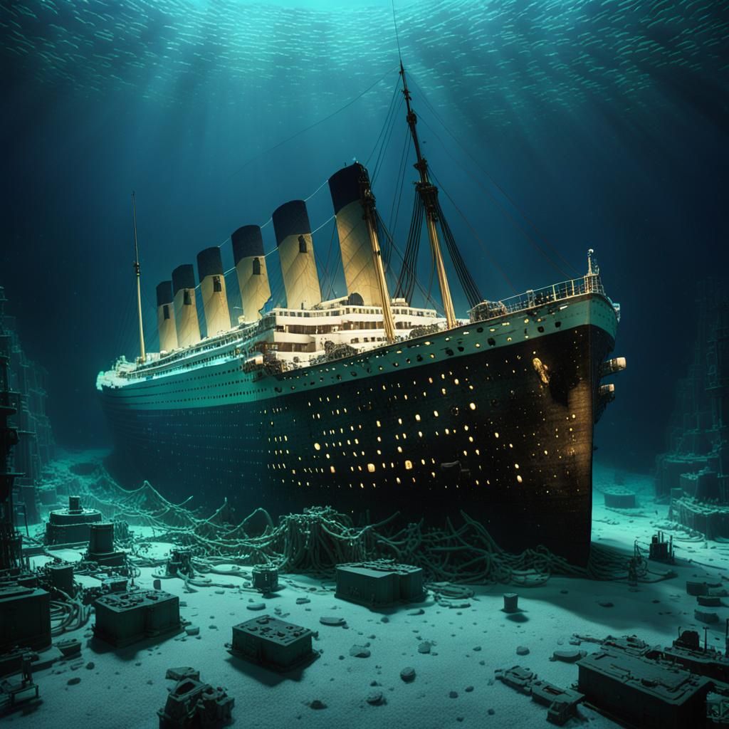 Sunken Ship. - Titanic Shipwreck Revealed in Cinematic Blue...