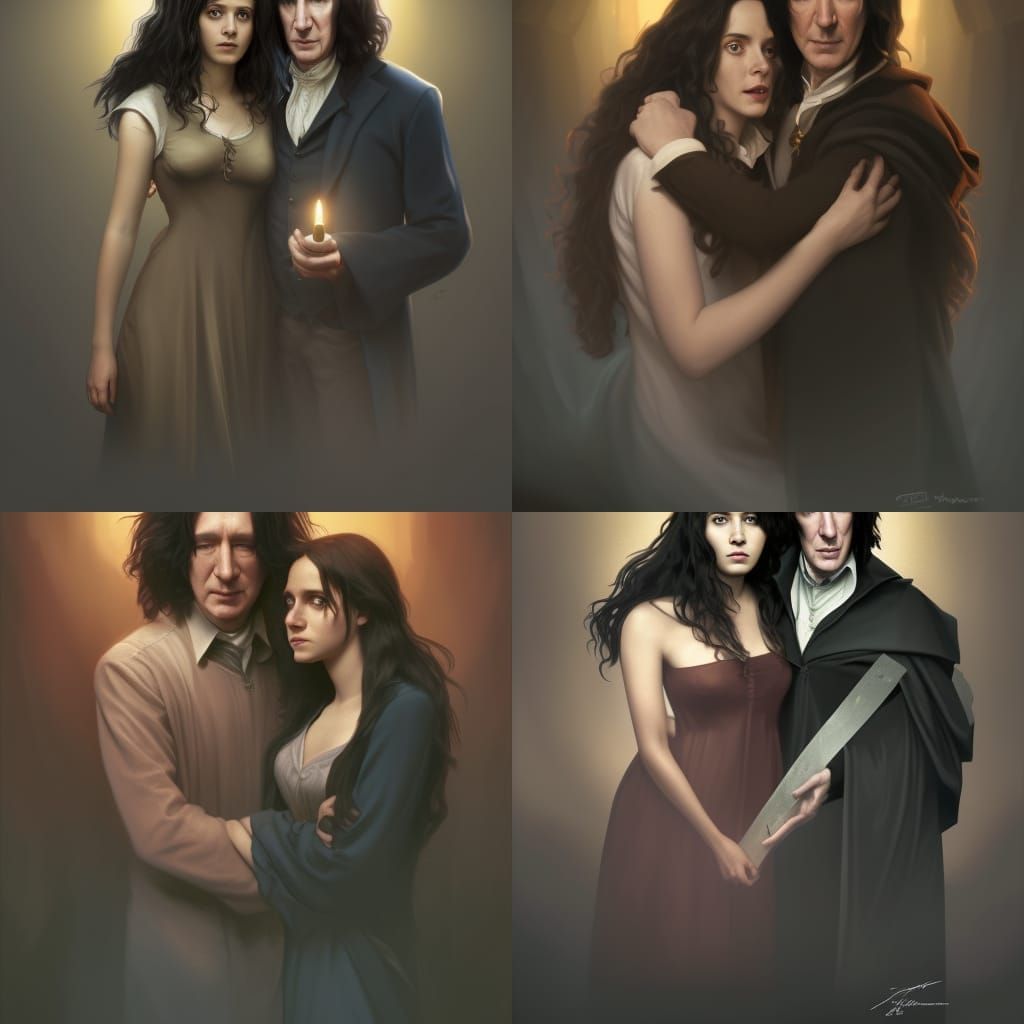 Handsome professor Severus Snape and pretty brown curly hair Hermione ...