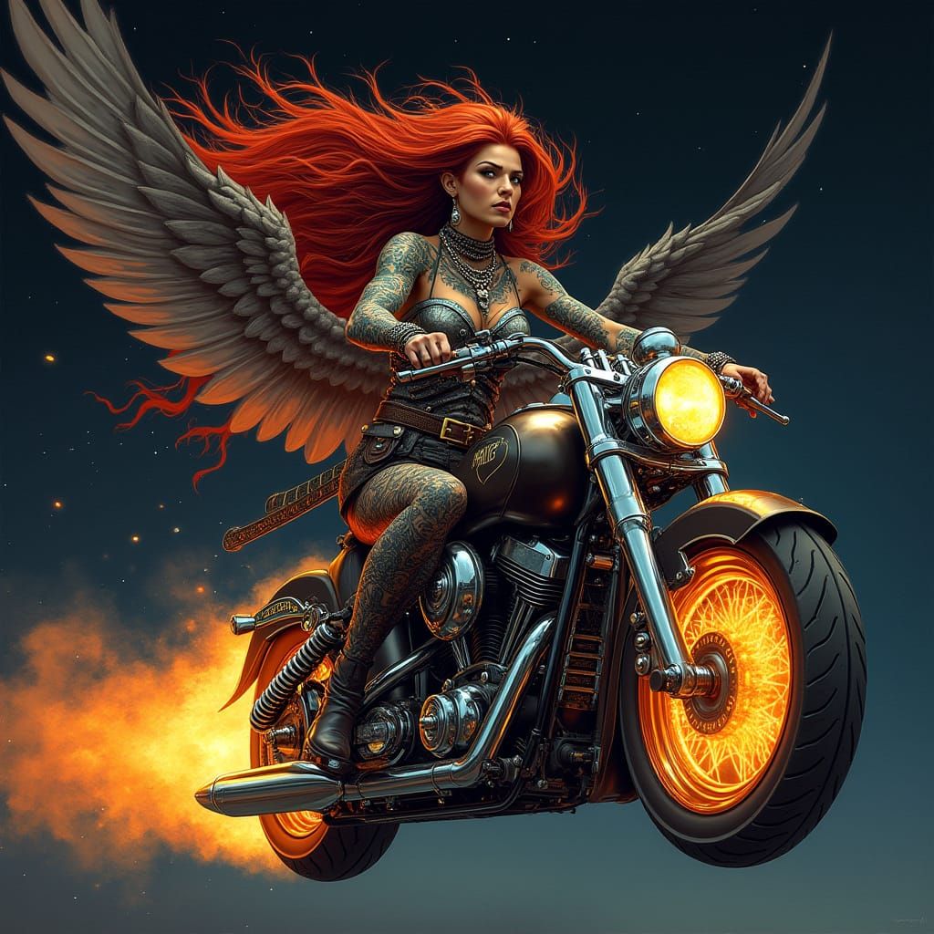 Cyberpunk Valkyrie Soars Through the Night Sky on ... - AI Art