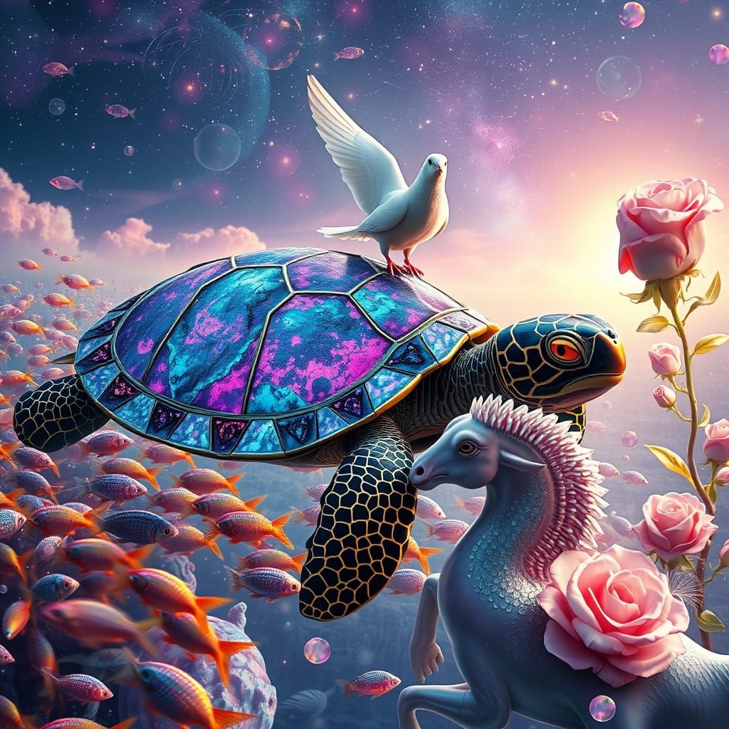 Galaxy Turtle in Cosmic Dreamscape with Iridescent... - AI Art