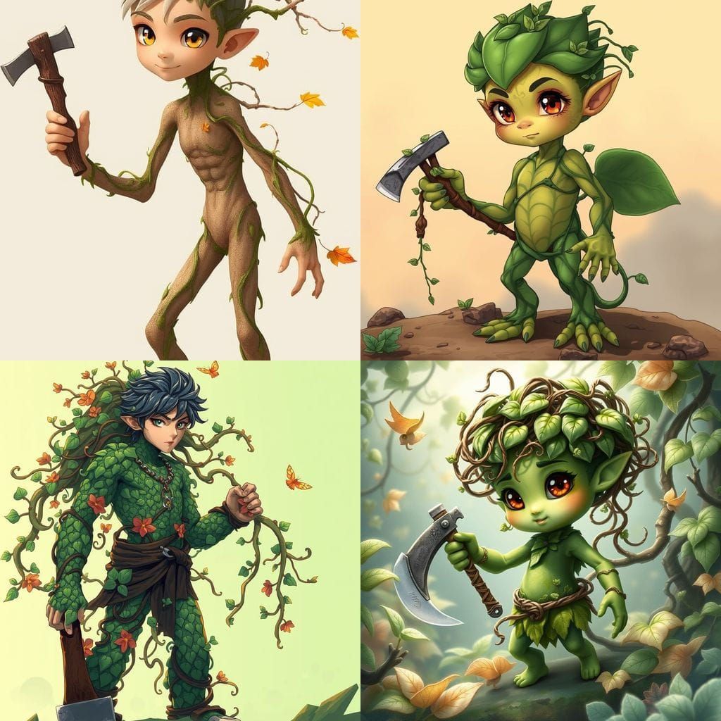 Vine LeShy in Anime Style, Holding a Small Hatchet - AI Art