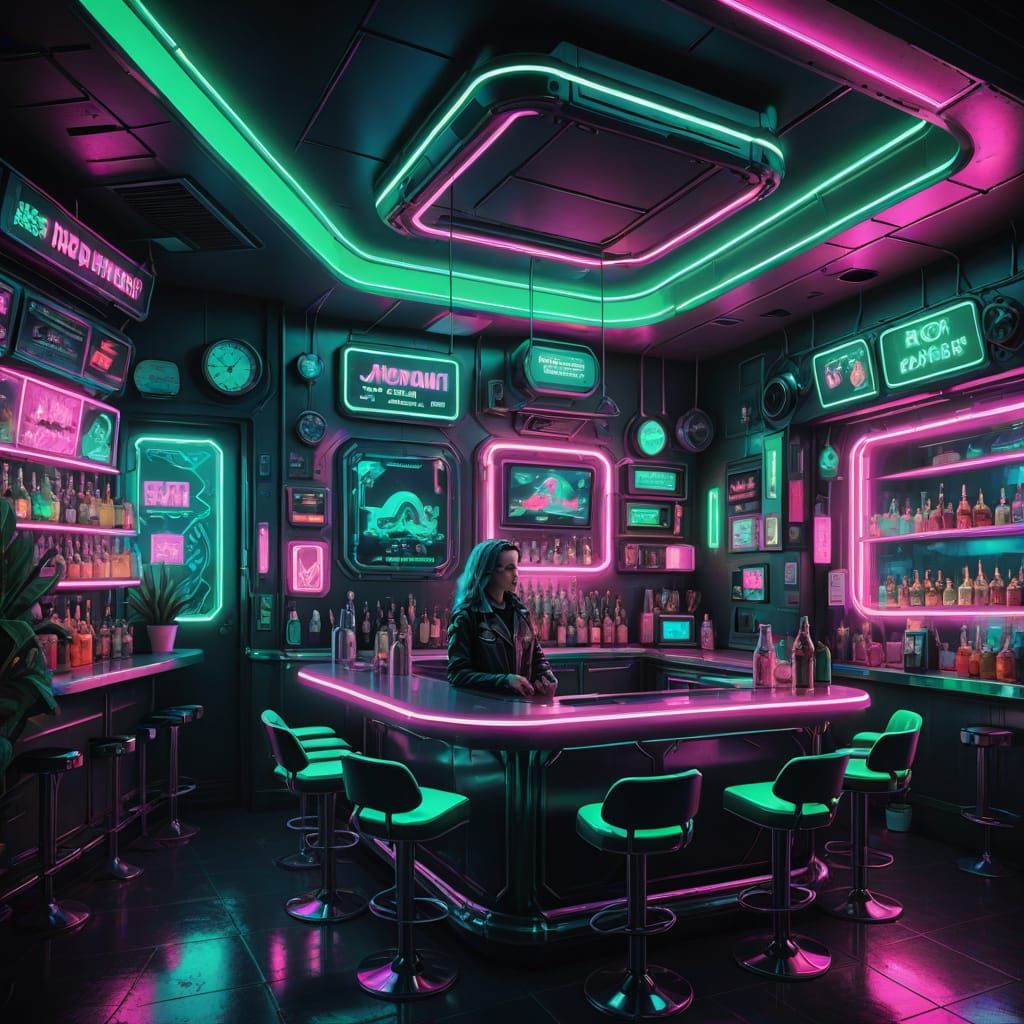 Mermaids in Retro-Futuristic Underwater Dive Bar - AI Art