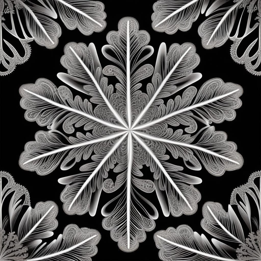 Fractals of a Snowflake in Dark Macro Photography - AI Art