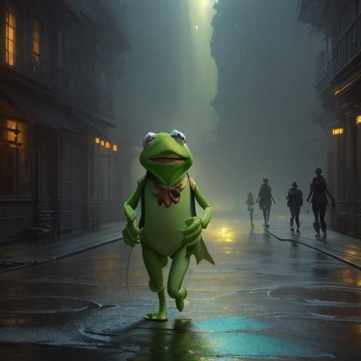 kermit the frog on a walk - AI Generated Artwork - NightCafe Creator