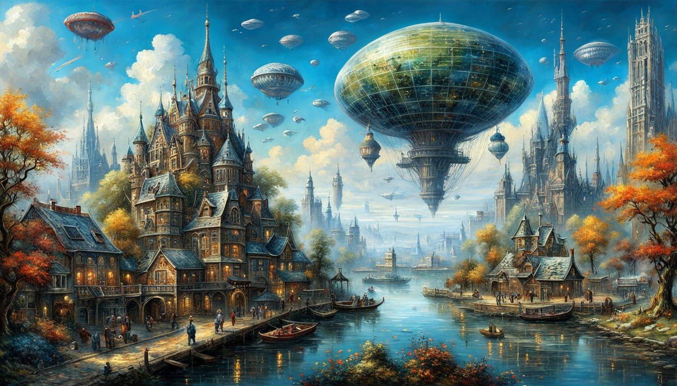 Vibrant Solarpunk Cityscape with Biosphere Spacesh... - AI Art