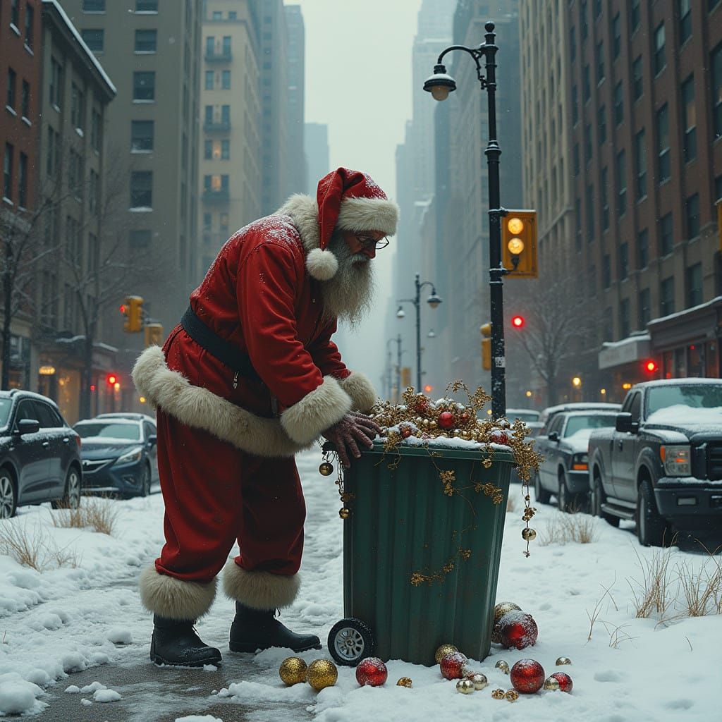 Homeless Santa - Desolate Christmas: A Somber Santa in a Gr...