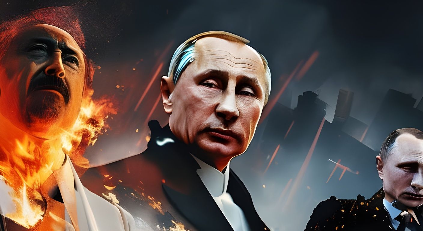 Group shot of worst European dictators including Putin and Stalin in hell.