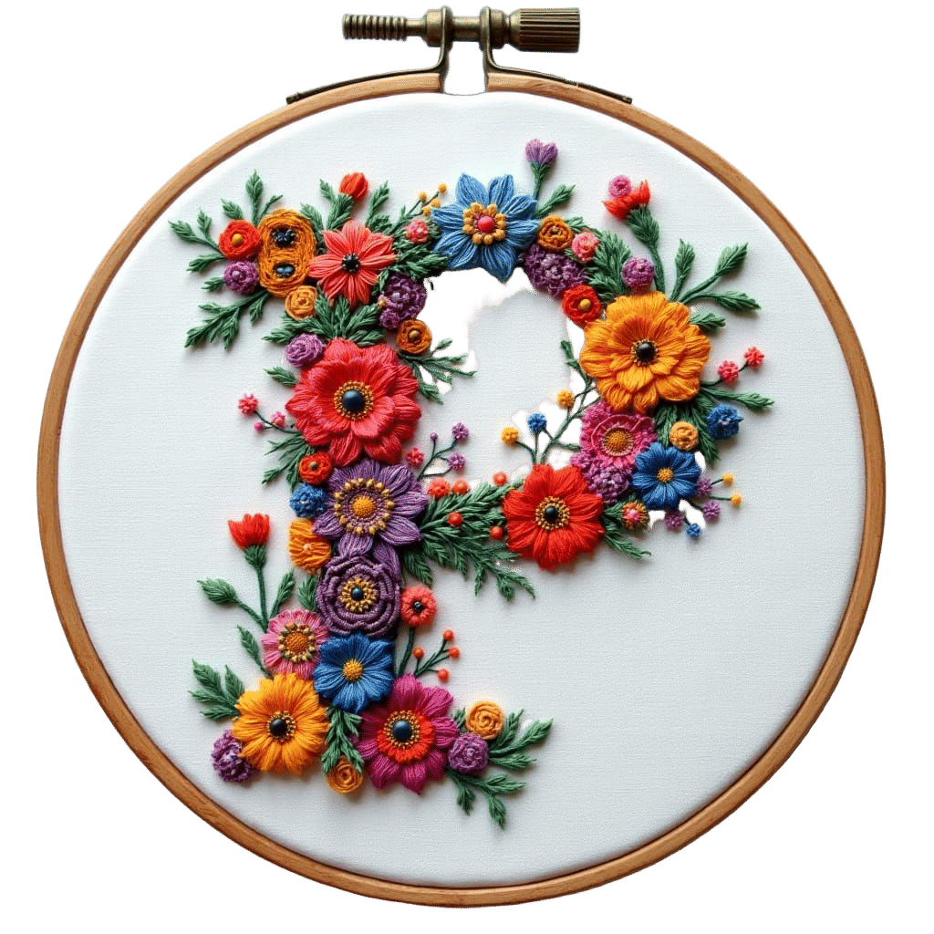 Vibrant Multi-Colored Letter P Embroidery in Distr... - AI Art