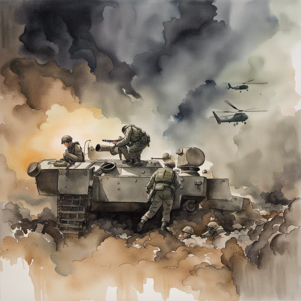 atmospheric watercolor painting capturing emotional toll of war ...