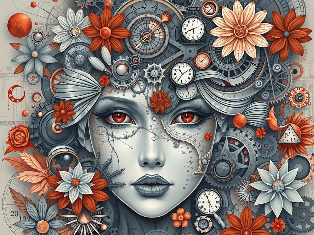 Stylized Human Face in Vintage, Steampunk-Inspired... - AI Art