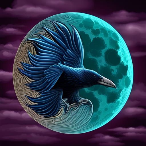 Raven Flying in the Moon on a Cloudy Night - AI Generated Artwork ...