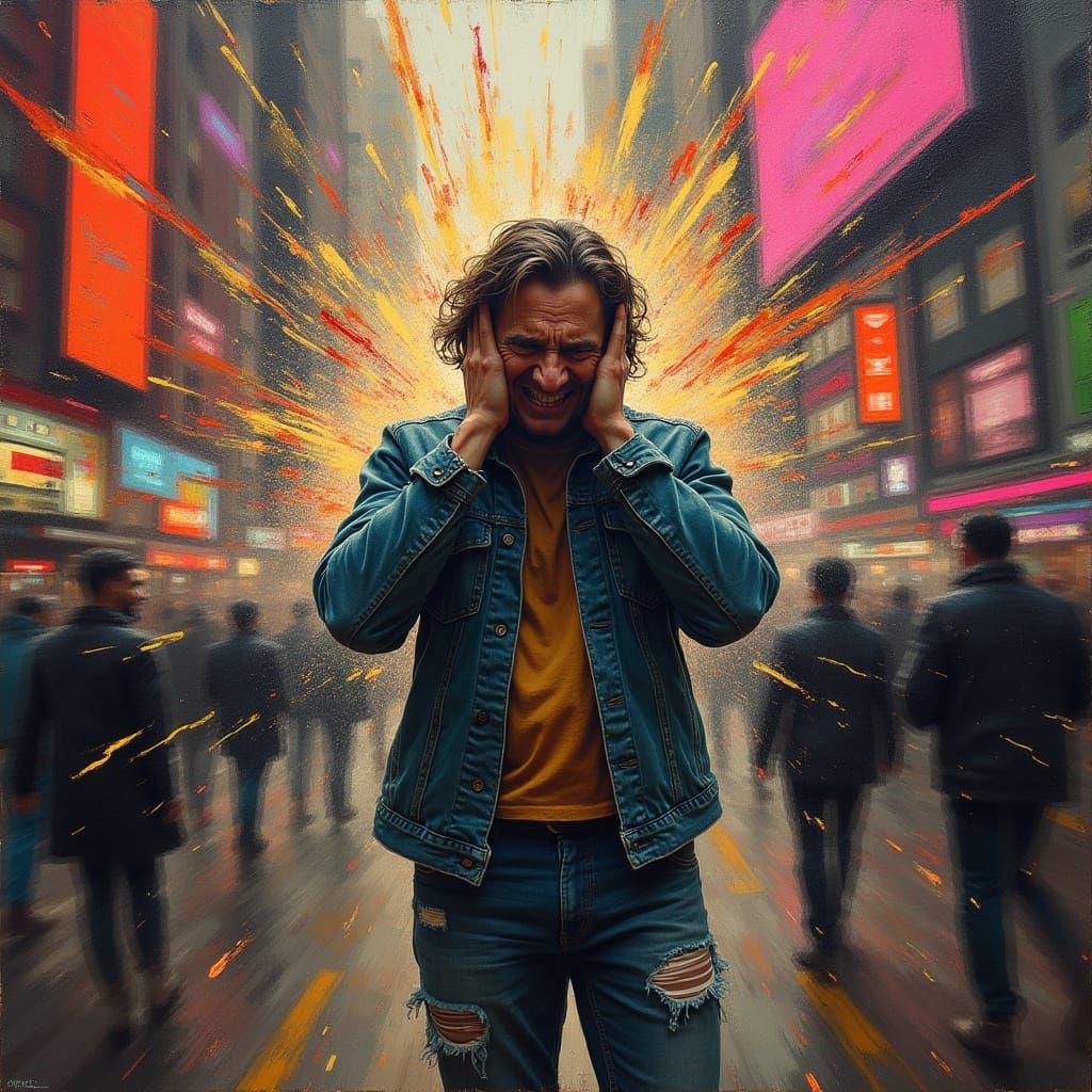 Tormented Figure in Neon Vortex - AI Art