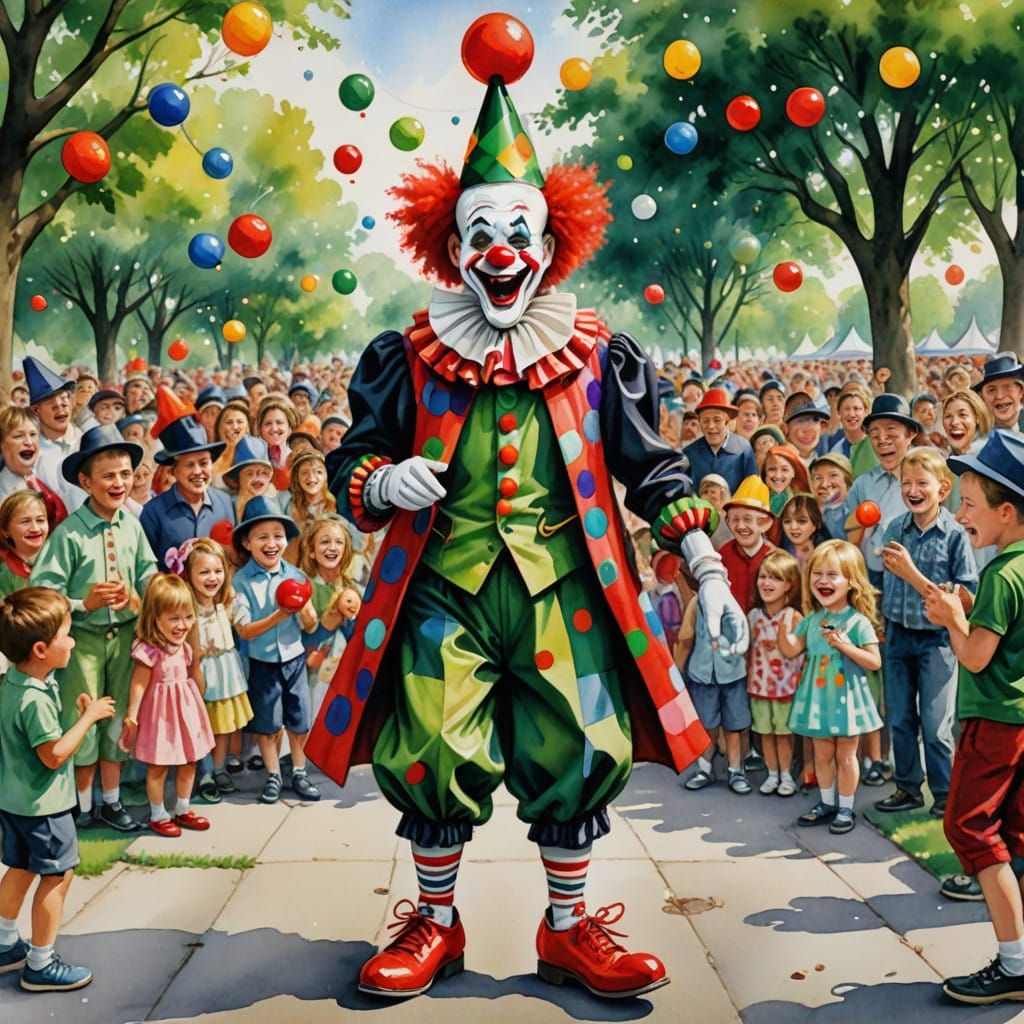 A jester - Whimsical Jester in Colorful Tunic Performs for...