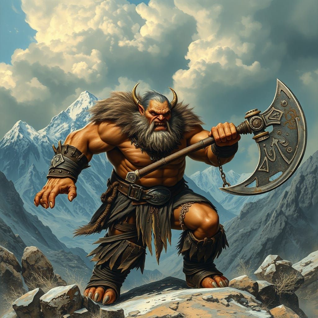 Mountain Orc Warrior Charges Forward in a Stormy L... - AI Art