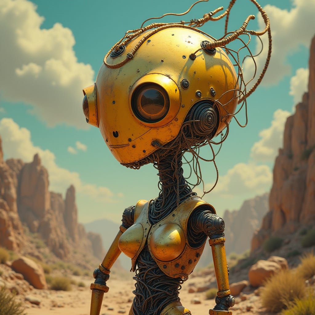 Surreal Retro-futuristic dreamscape biomorph humanoid, marionette-like ...