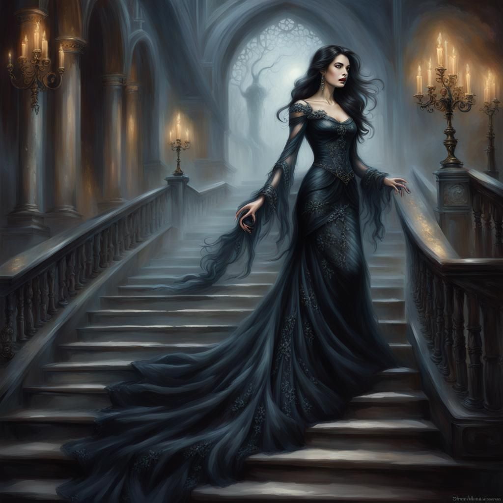 Vampire Misty coming down her stairs - AI Generated Artwork - NightCafe ...
