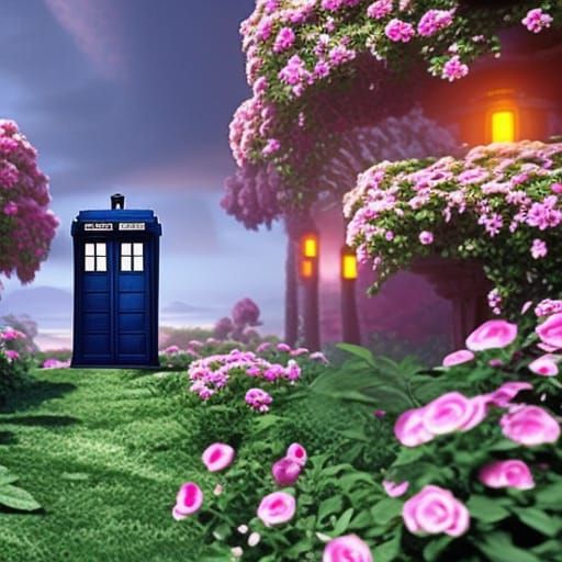 The TARDIS in a rose garden - AI Generated Artwork - NightCafe Creator