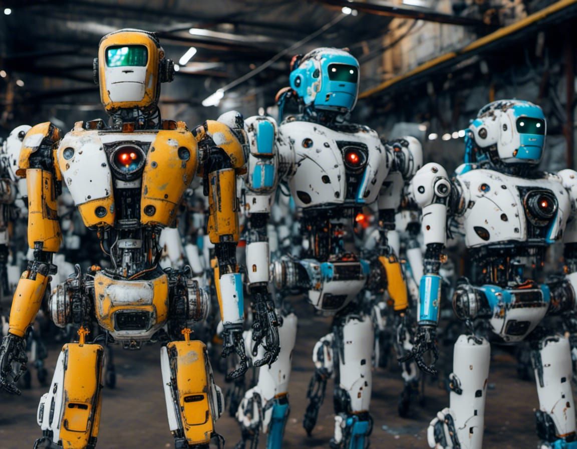 Mechanoid robots, flying in formation like rockets - AI Generated ...