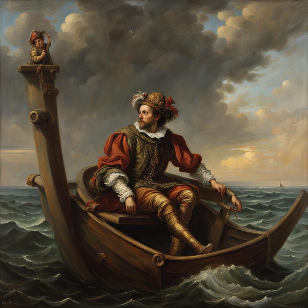 Craft a poignant European-style painting featuring Stańczyk, the ...