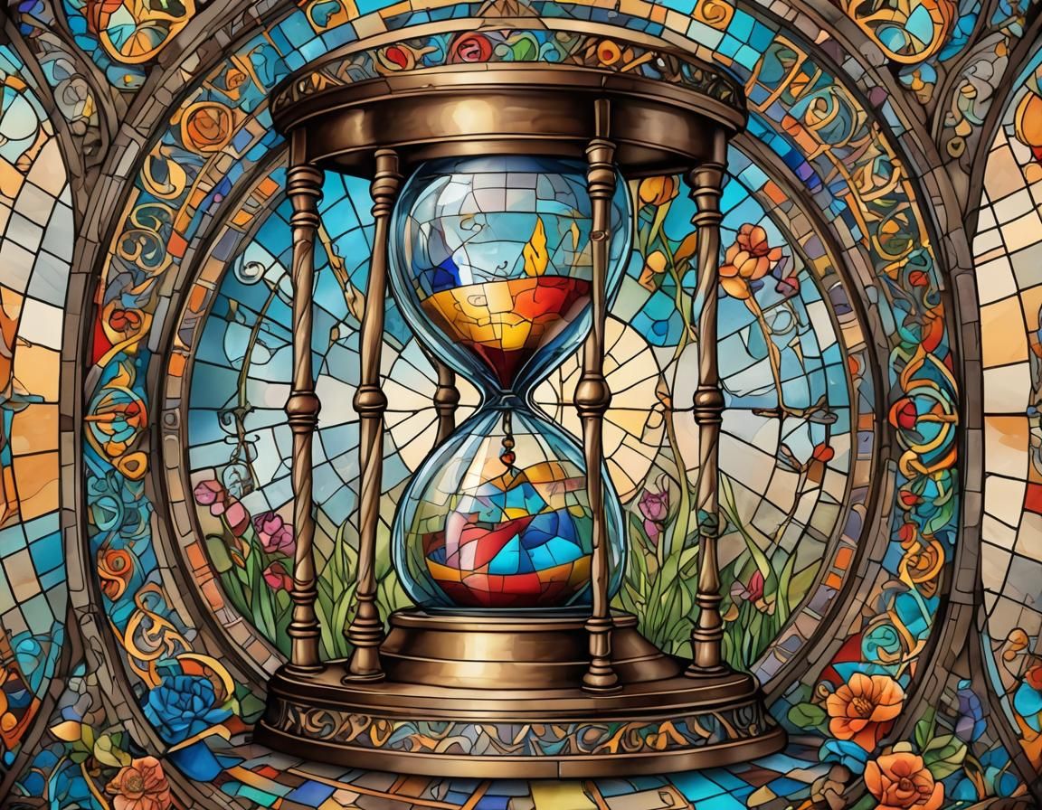 Hourglass in stained glass style - AI Generated Artwork - NightCafe Creator
