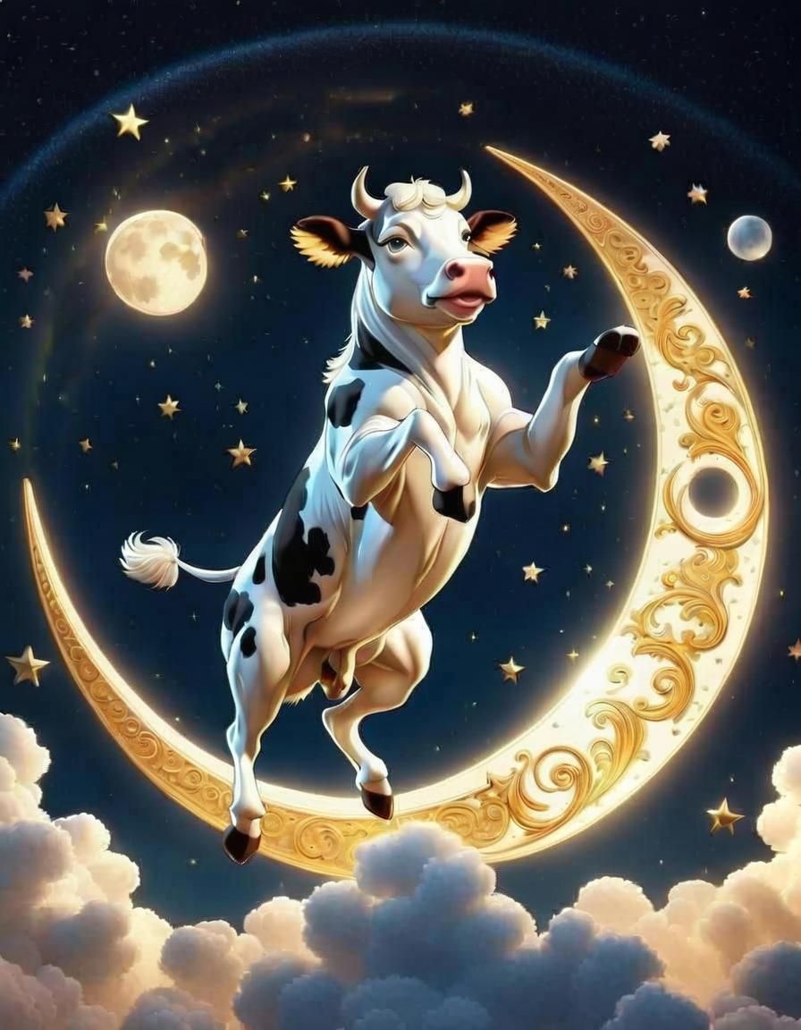 Cow jumping over the moon - AI Generated Artwork - NightCafe Creator