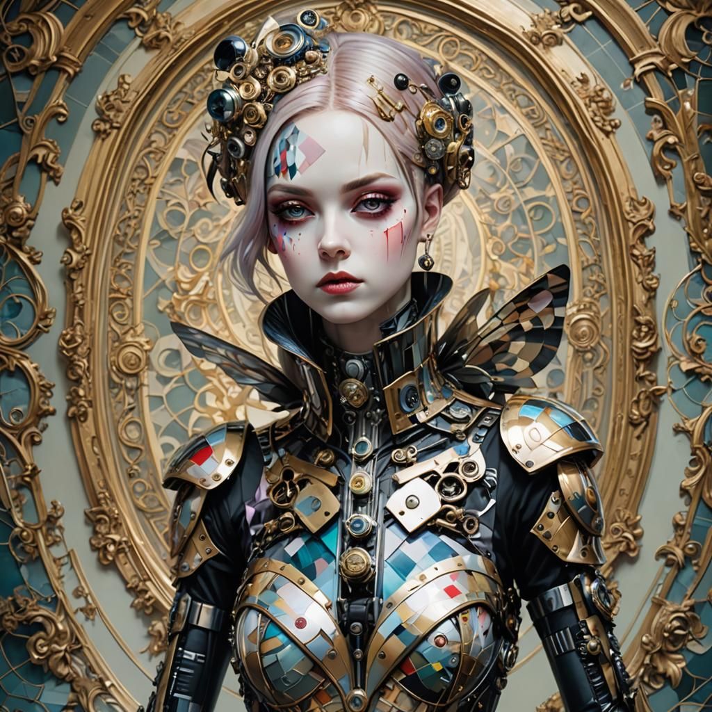 portrait FULL BODY FEMALE (glitch art:13) cyborg-harlequin, (Versailles ...