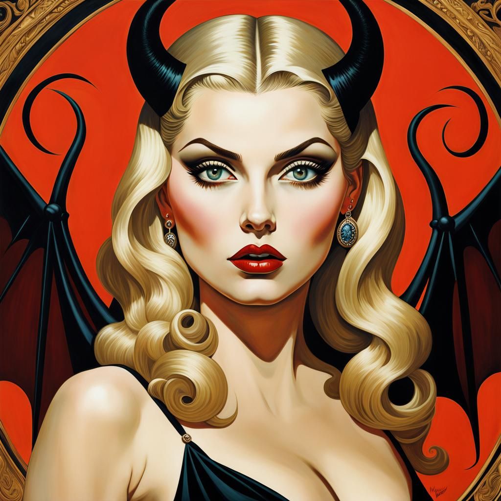 Devil, Debbie Harry mixed with Veronica Lake mixed with Betty Boop, masterpiece portrait , pinup ...