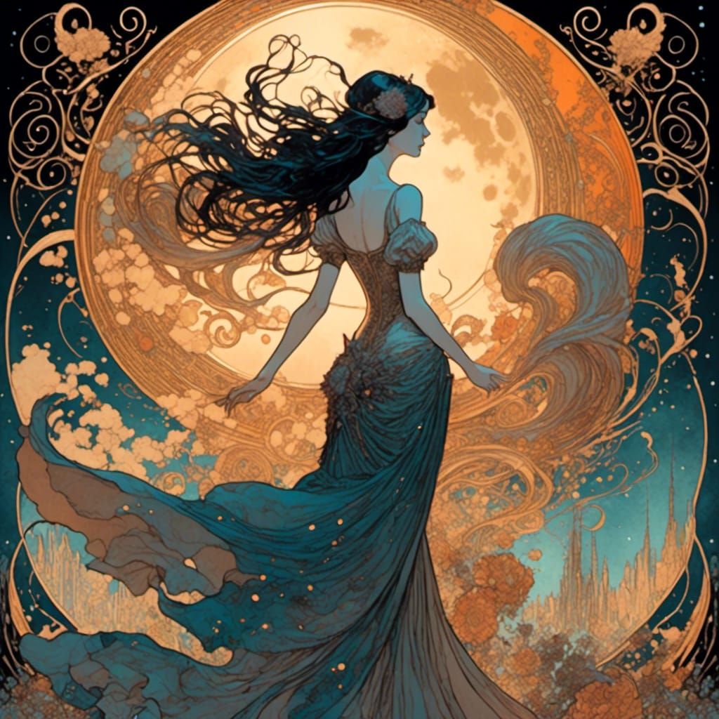 a woman that is standing in front of a fairytale, a storybook ...