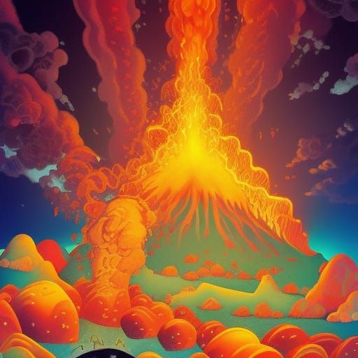 Volcano erupting candy - AI Generated Artwork - NightCafe Creator