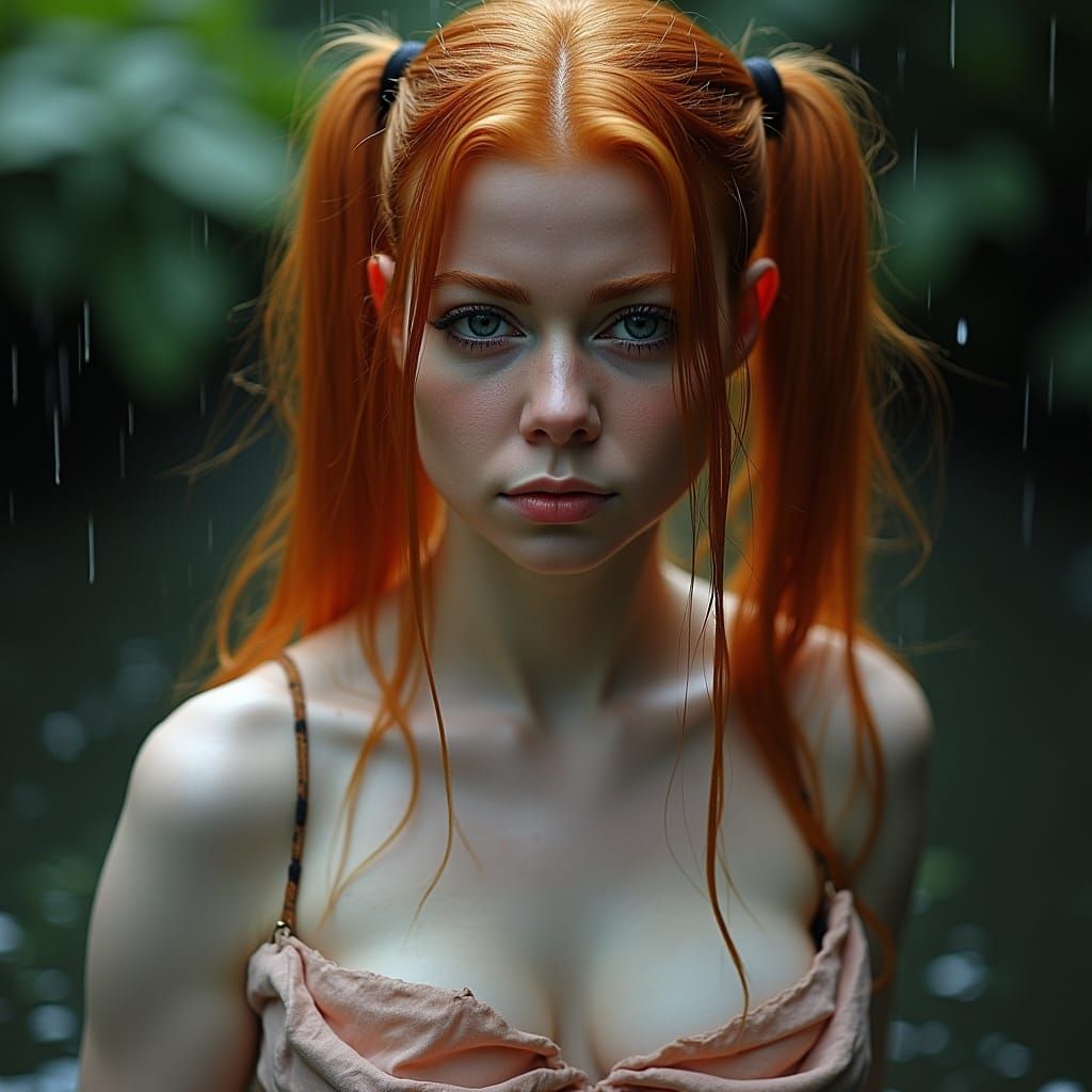 A Taste of Ginger 1270 - Young Ginger Redhead in Rainy Attir...