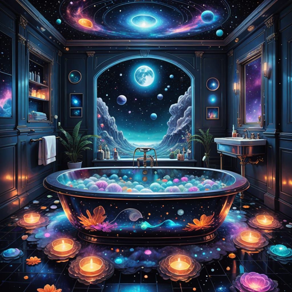 bath tub - Cosmic Bath Tub in Vibrant Holographic Style