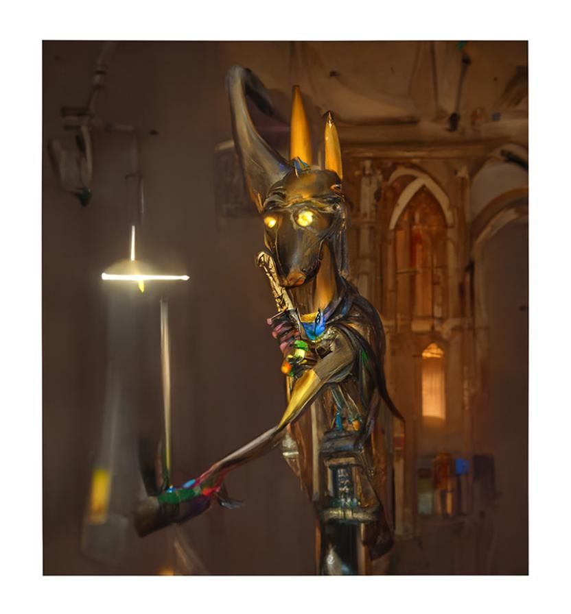 Eldritch God Anubis holding his magic staff in a medieval church, 8k ...