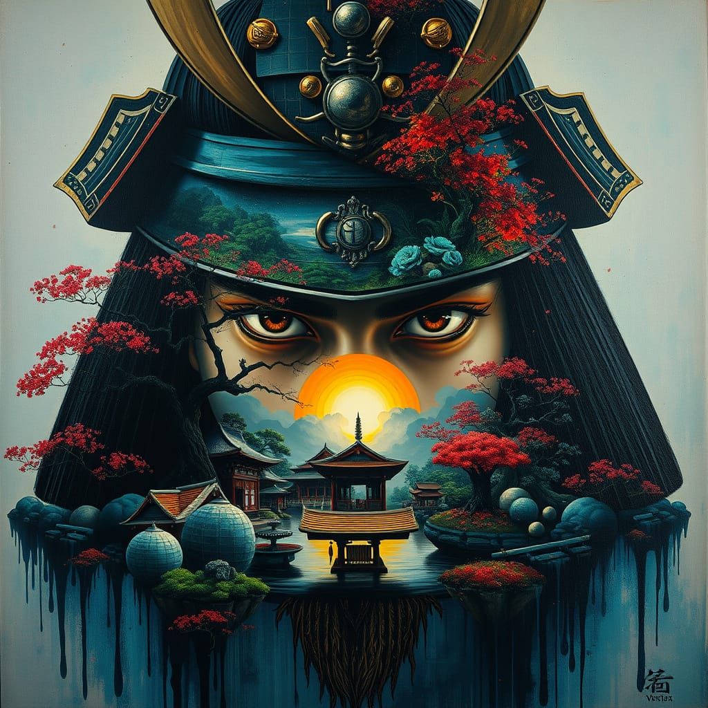 Watching You - Surreal Samurai in Dreamlike Japanese Garden