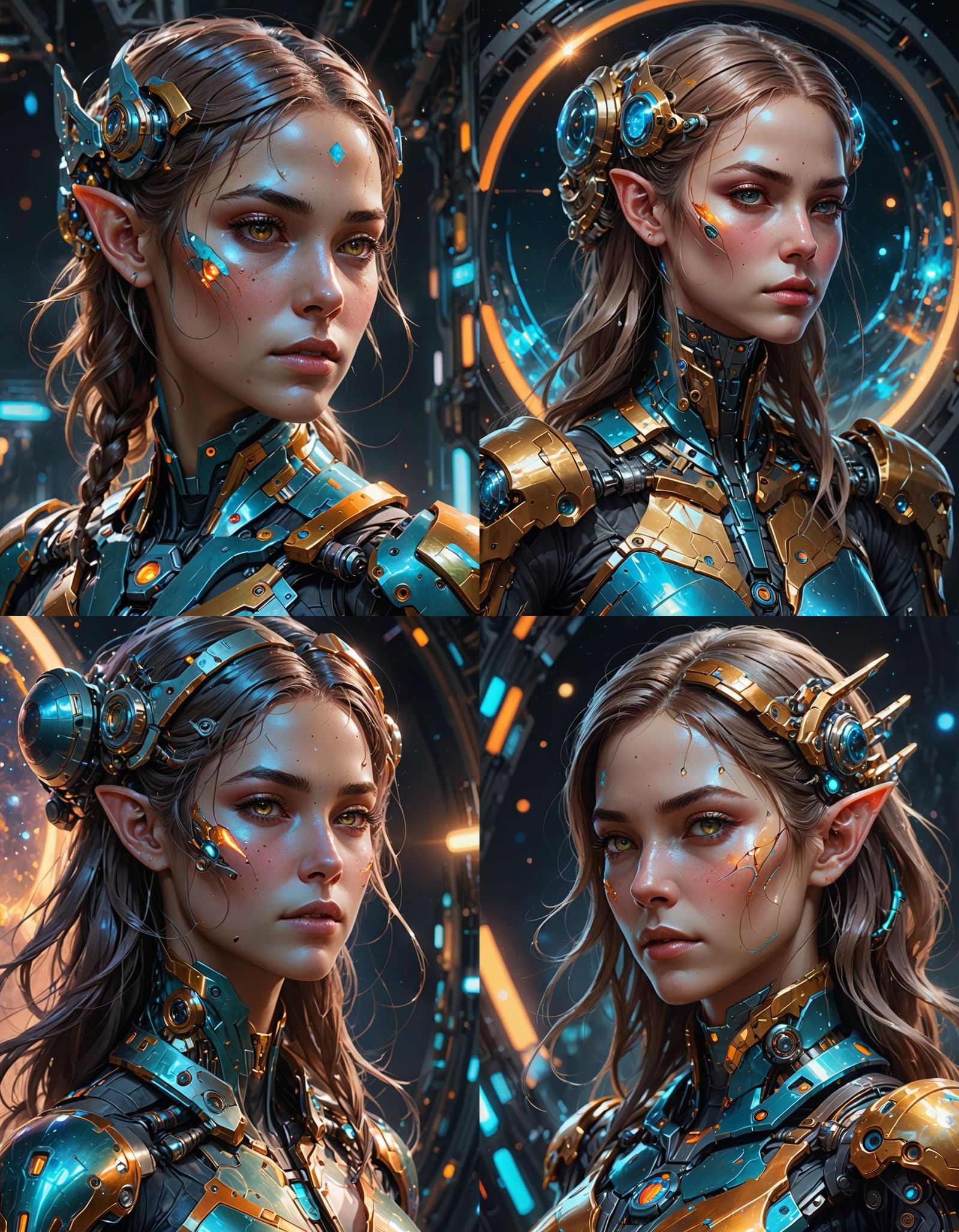 A beautyfull cyborg space elf oil portrait, profile face angle, head ...