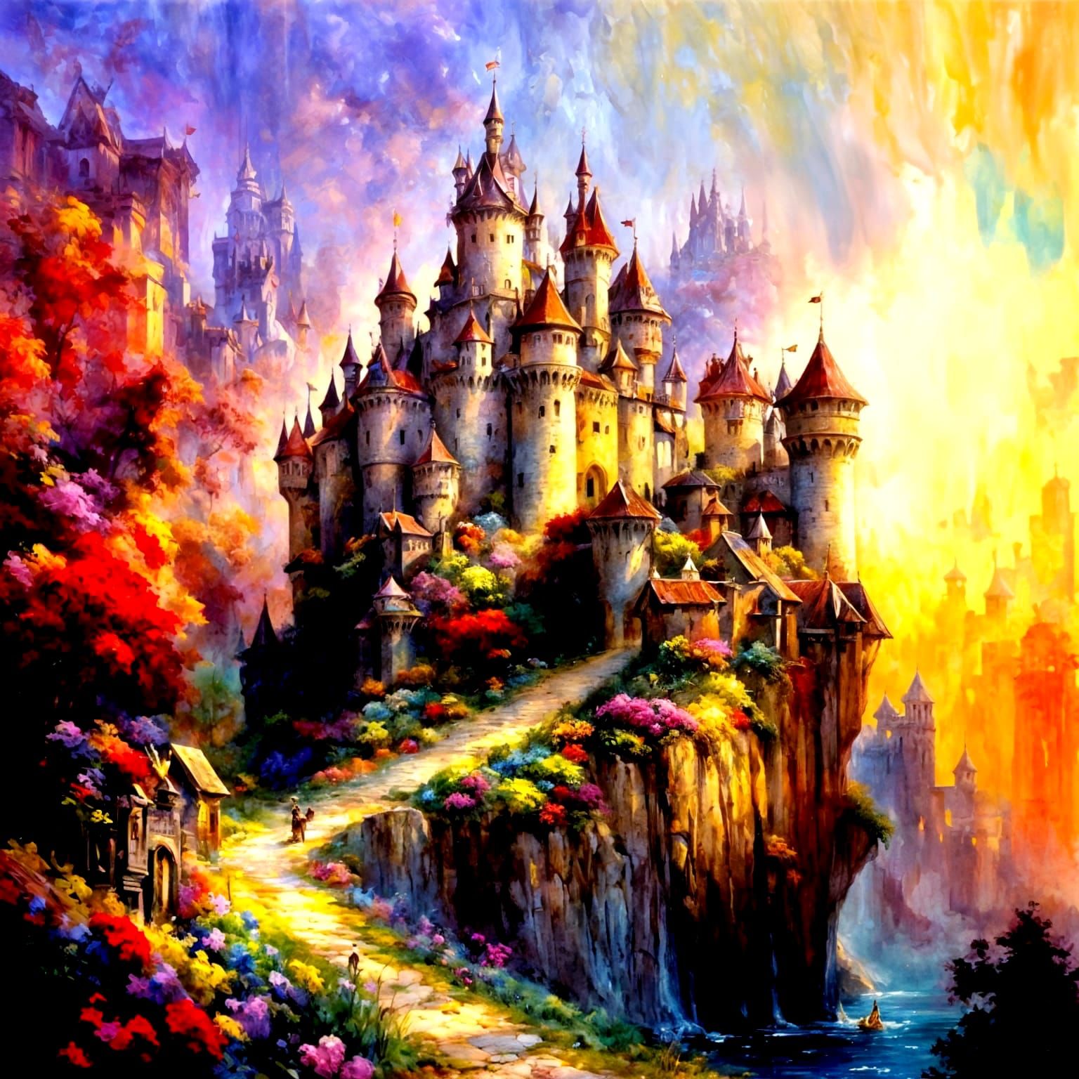 Colorful fntasy castle, 🧚🏻‍♀️🏰 Rackham, Dulac, pino daeni