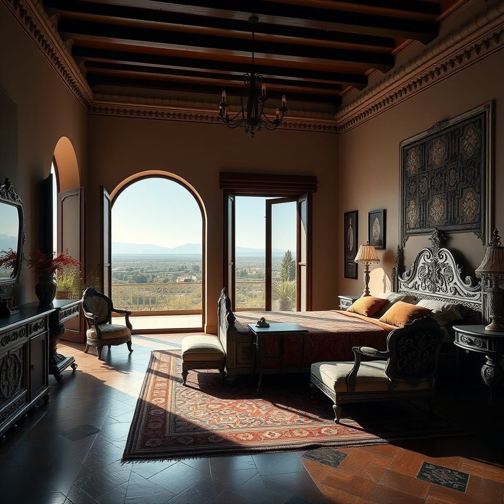 Andalusian Bedroom With Moorish Influence - AI Art